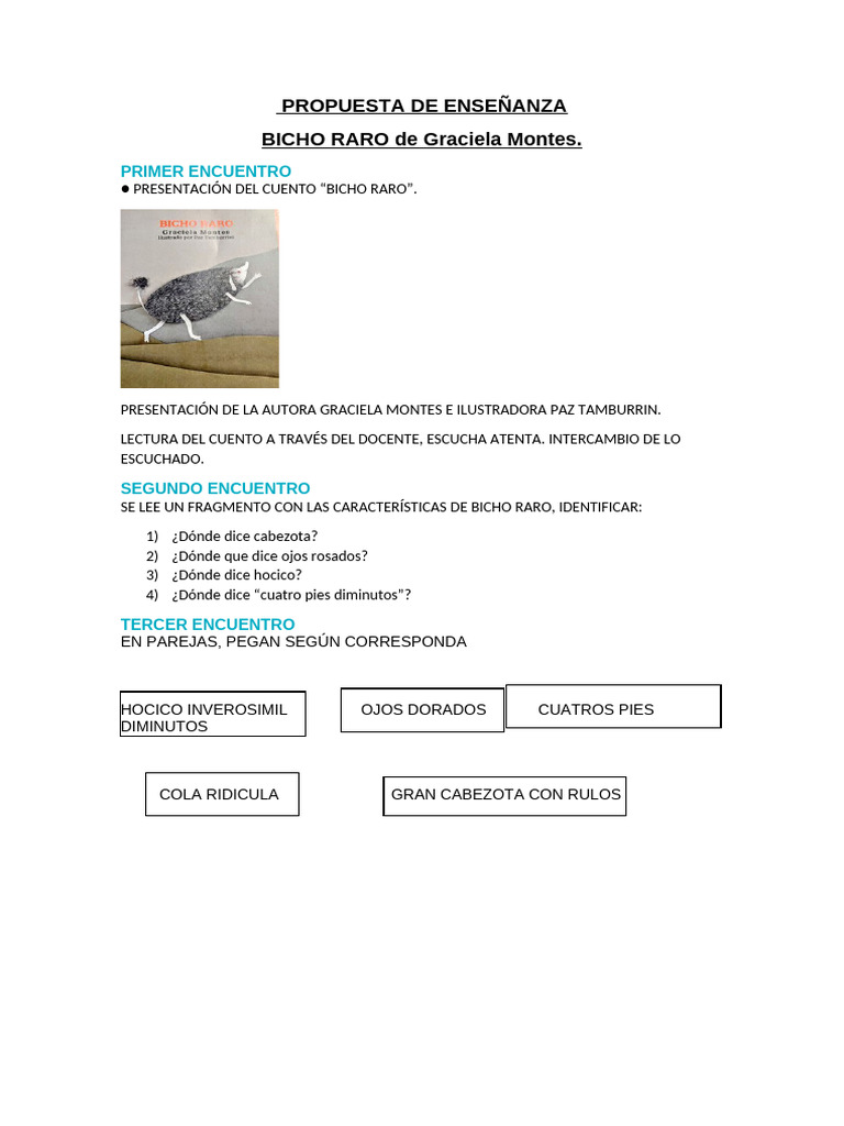 Actividades para "Bicho Raro" | PDF