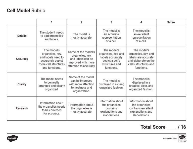 Rubric - 3D Animal Cell Model Project | PDF | Organelle