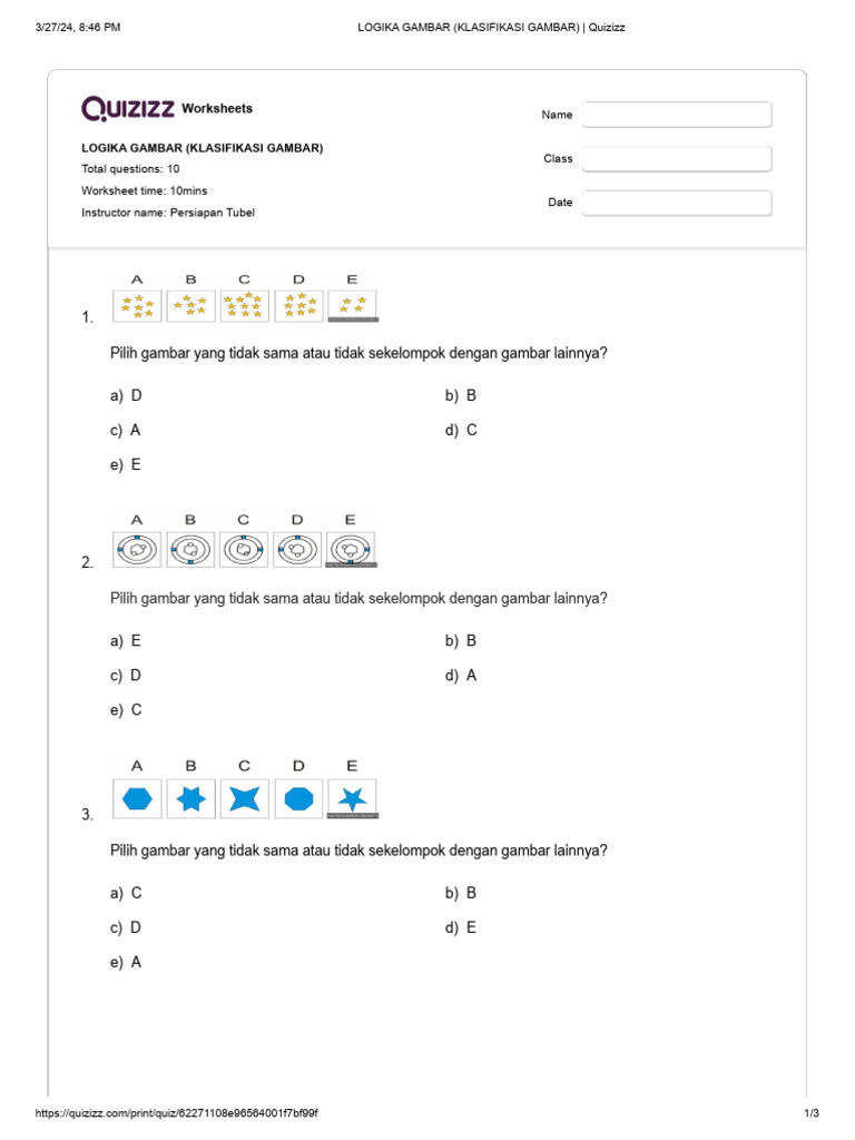 Logika Gambar Klasifikasi Gambar Quizizz 2 Pdf
