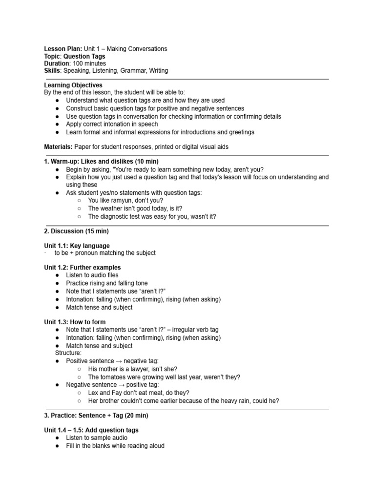 Unit 1 - Making Conversations | PDF | Question | Subject (Grammar)