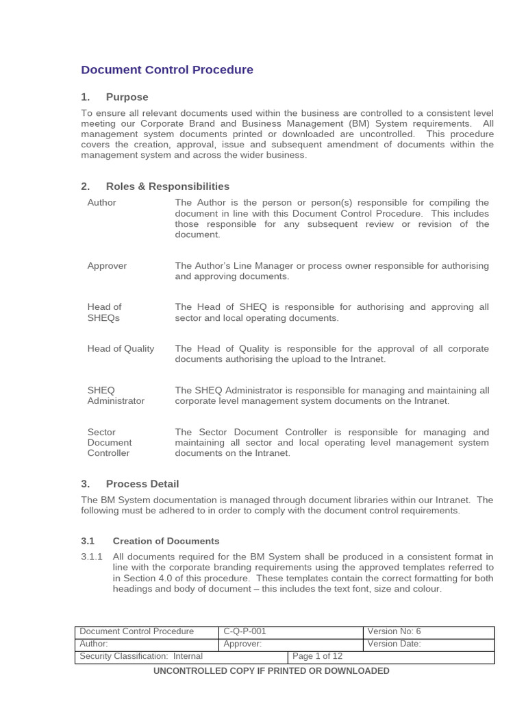 Document Control Procedure Overview | PDF | Classified Information | Policy