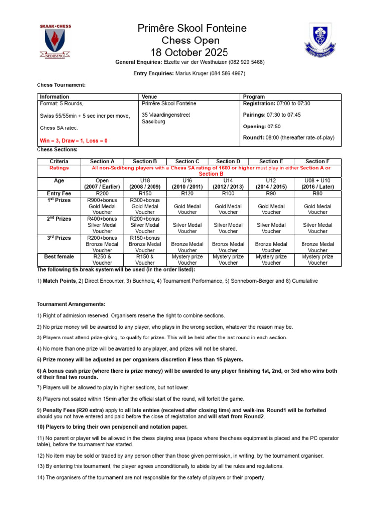 Fonteine Tournament Details | PDF | Traditional Board Games | Chess
