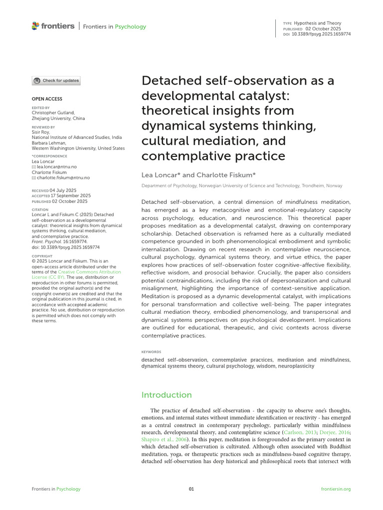 Detached Self-Observation in Meditation | PDF | Meditation | Mindfulness