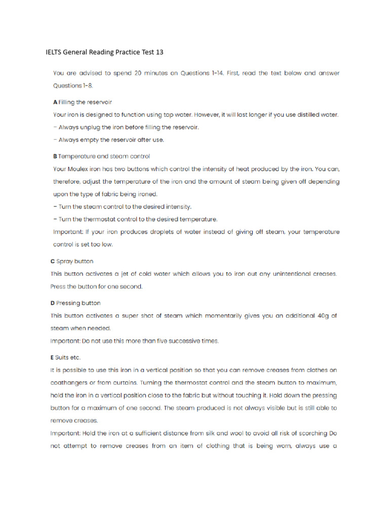 IELTS General Training Reading Practice Test 13 | PDF