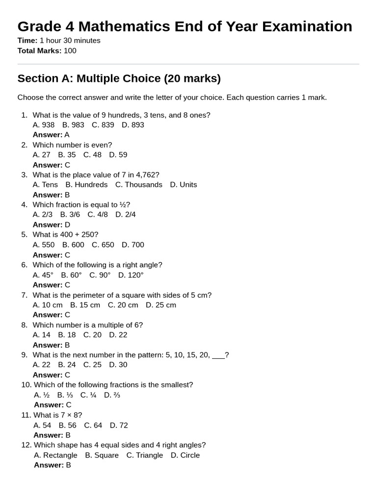 Grade 4 Mathematics End of Year Examination - 20251014 - 165849 - 0000 ...