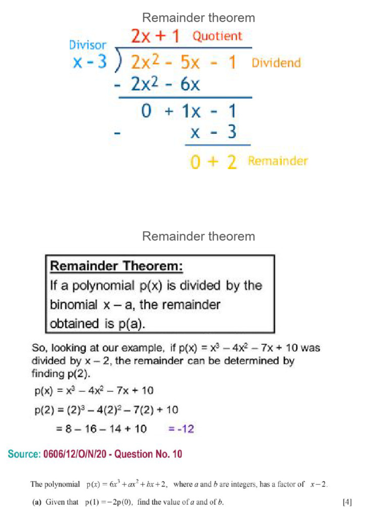 Remainder Theorem Questions & Solutions | PDF