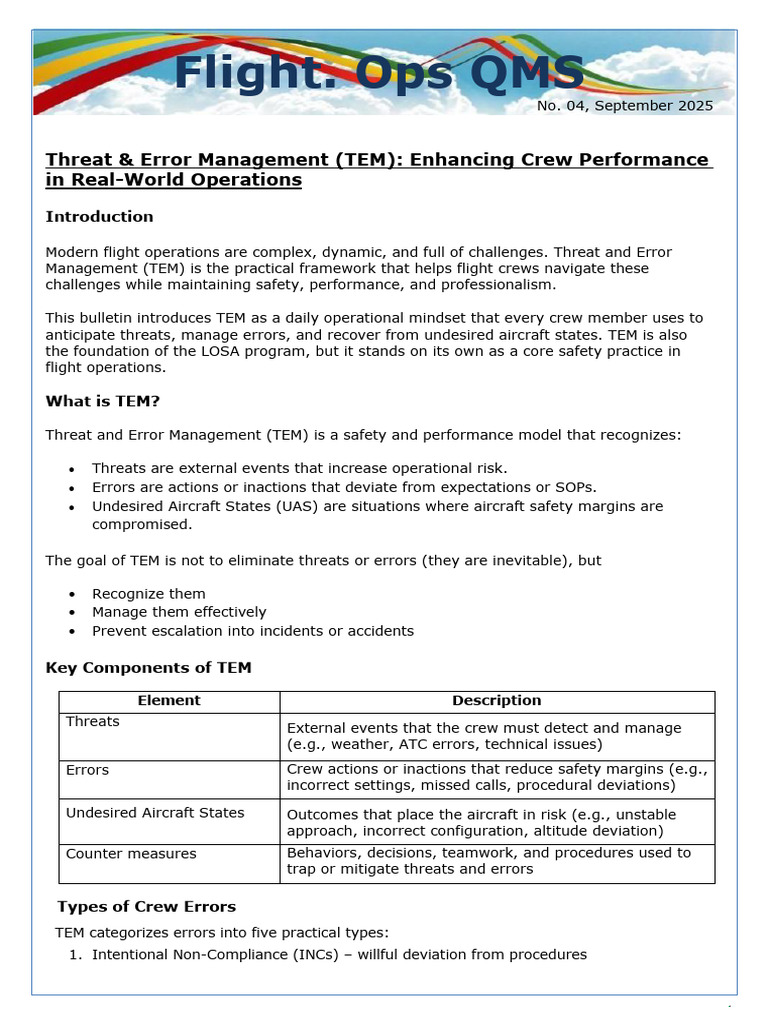 Threat & Error Management (TEM) Enhancing Crew Performance in Real ...