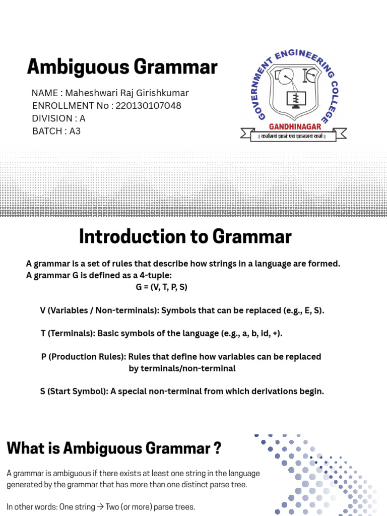 Presentation - Ambiguous Grammar in Formal Language Theory - 20251007 - 014517 - 0000 | PDF ...