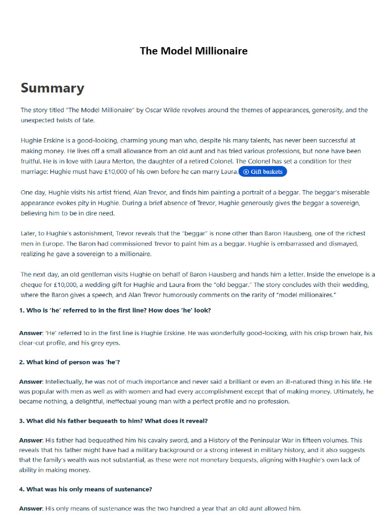 The Model Millionaire | PDF