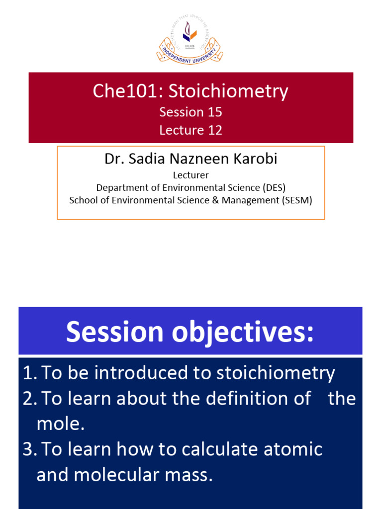 S15. Chemical Stoichiometry - Lec12 | PDF | Stoichiometry | Mole (Unit)