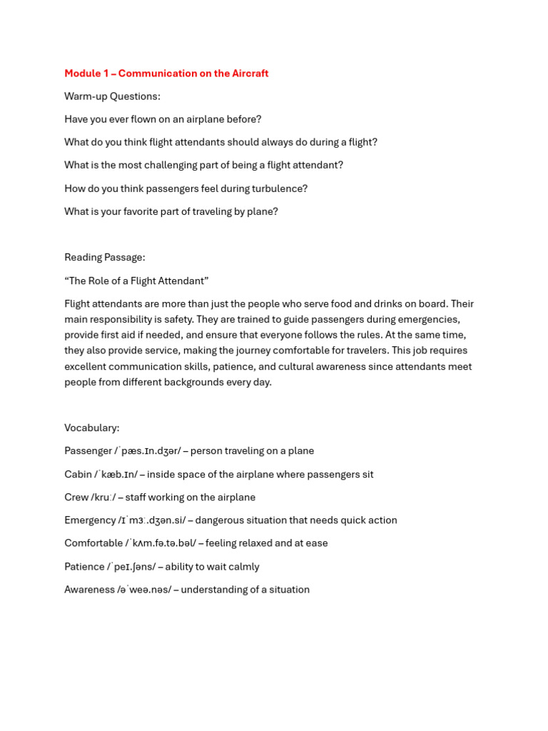 Flight Attendant Communication Skills | PDF | Waiting Staff | Restaurants
