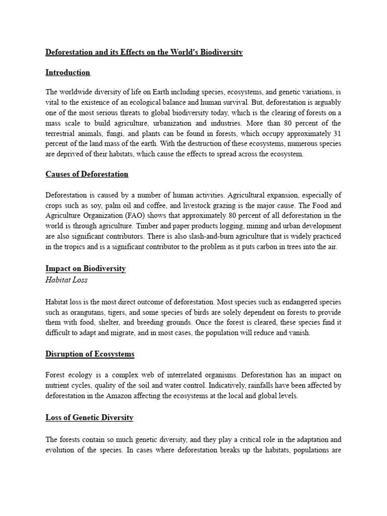 Deforestation and Its Effects On The World's Biodiversity | PDF ...