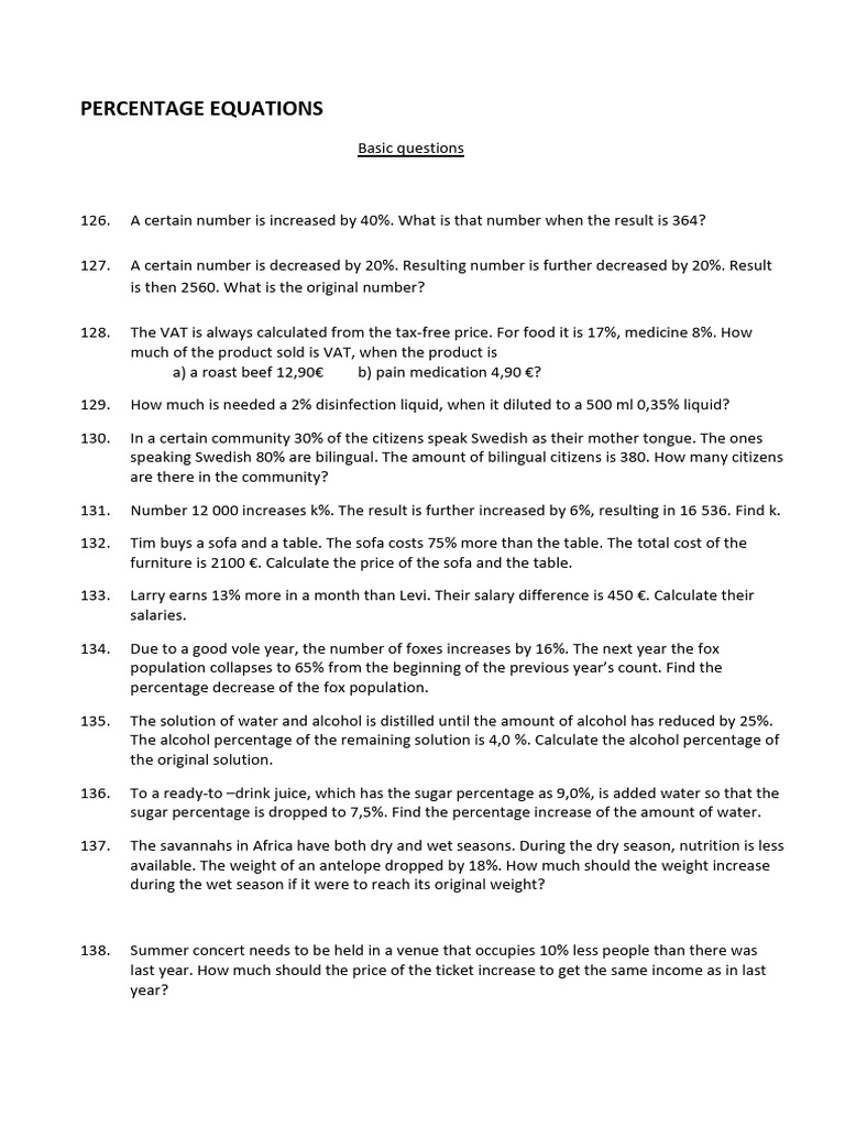 3 - 2 QUESTIONS Percentage Equations | PDF | Percentage | Density
