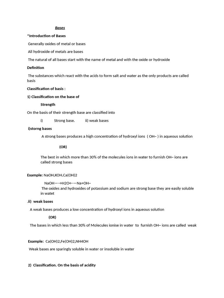 Understanding Bases: Types and Classifications | PDF