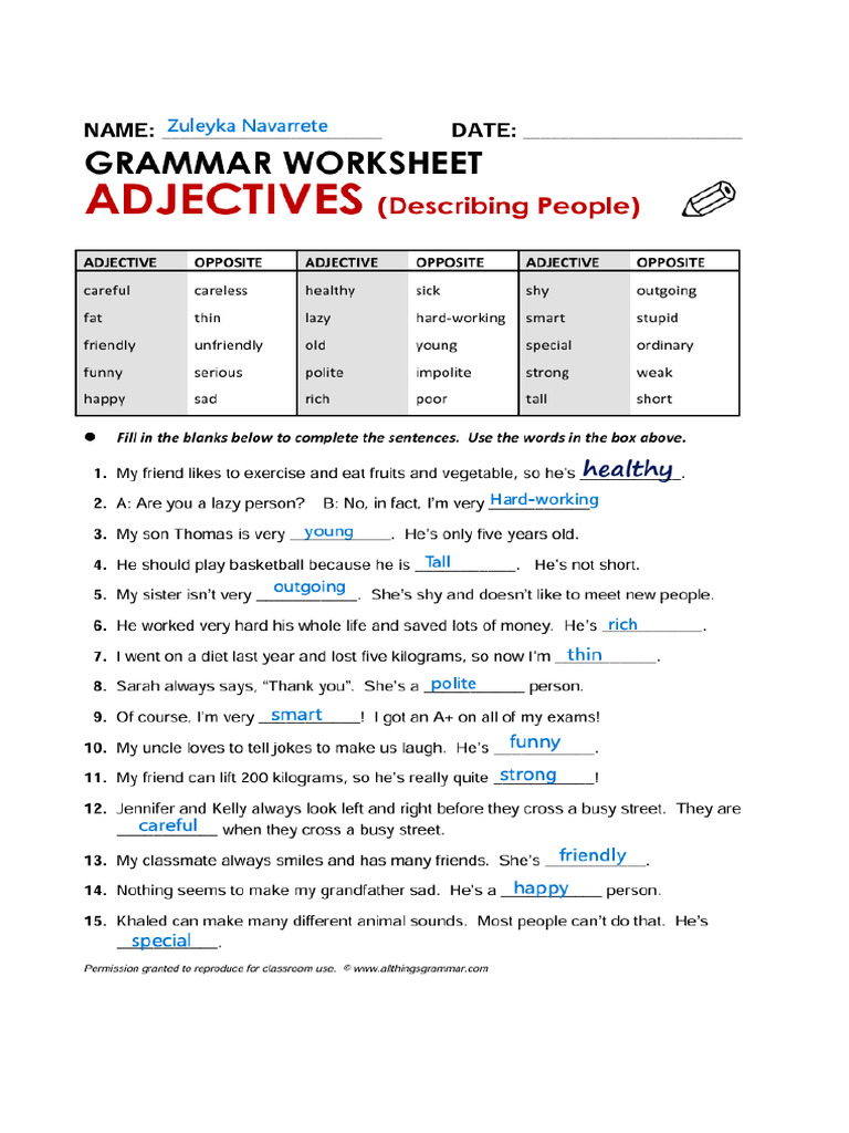Basic Adjectives ZuleykaNavarrete | PDF