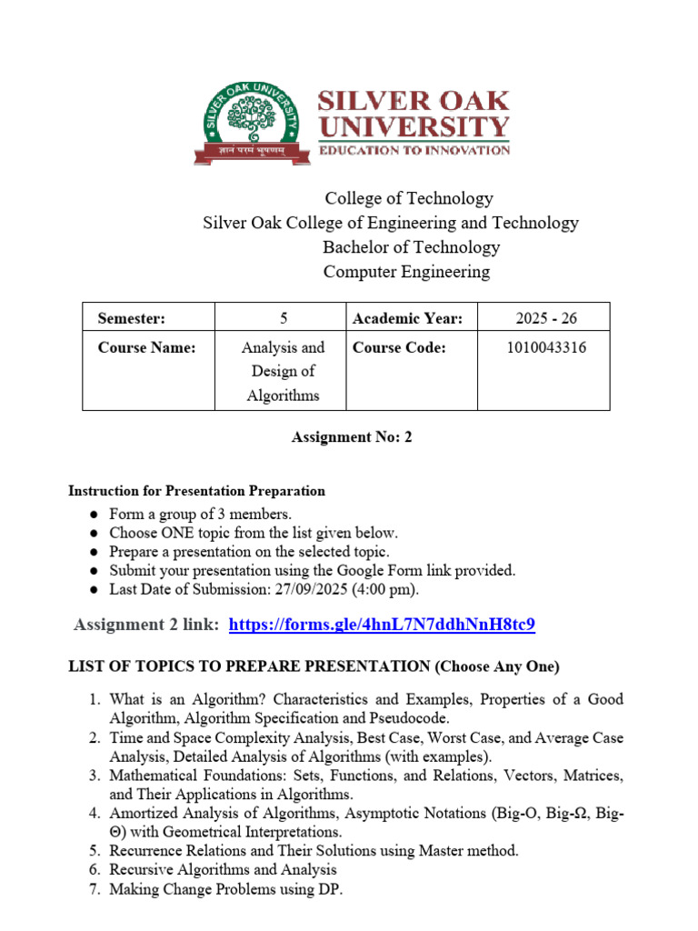 Ada Assignment2 | PDF | Algorithms And Data Structures | Theoretical ...