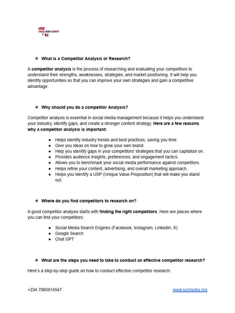 Competitor Research Lesson Notes | PDF | Social Media | Popular Culture ...