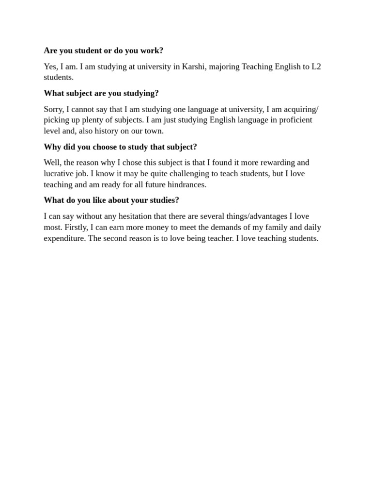 Are You Student or Do You Work | PDF