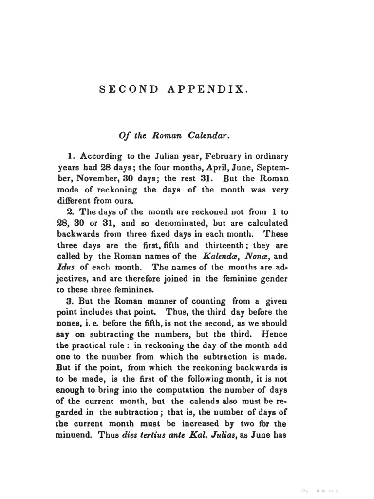 Second Appendix On Roman Calendar | PDF | Subtraction | Ancient Rome