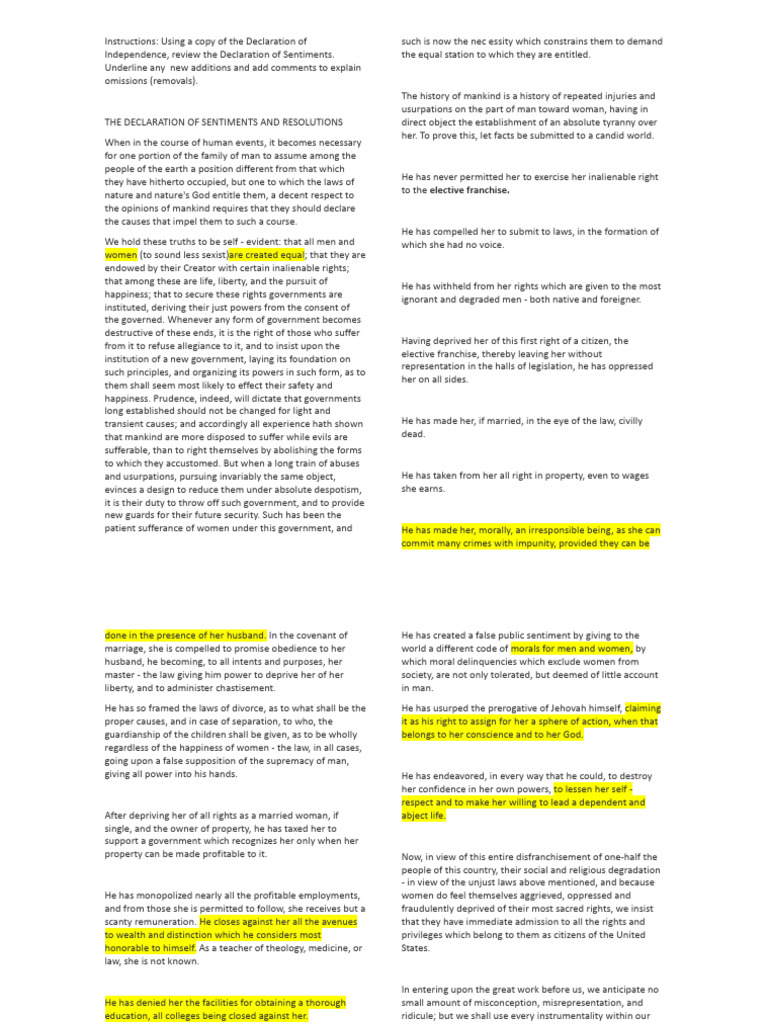 Analyzing the Declaration of Sentiments | PDF | Justice | Crime & Violence