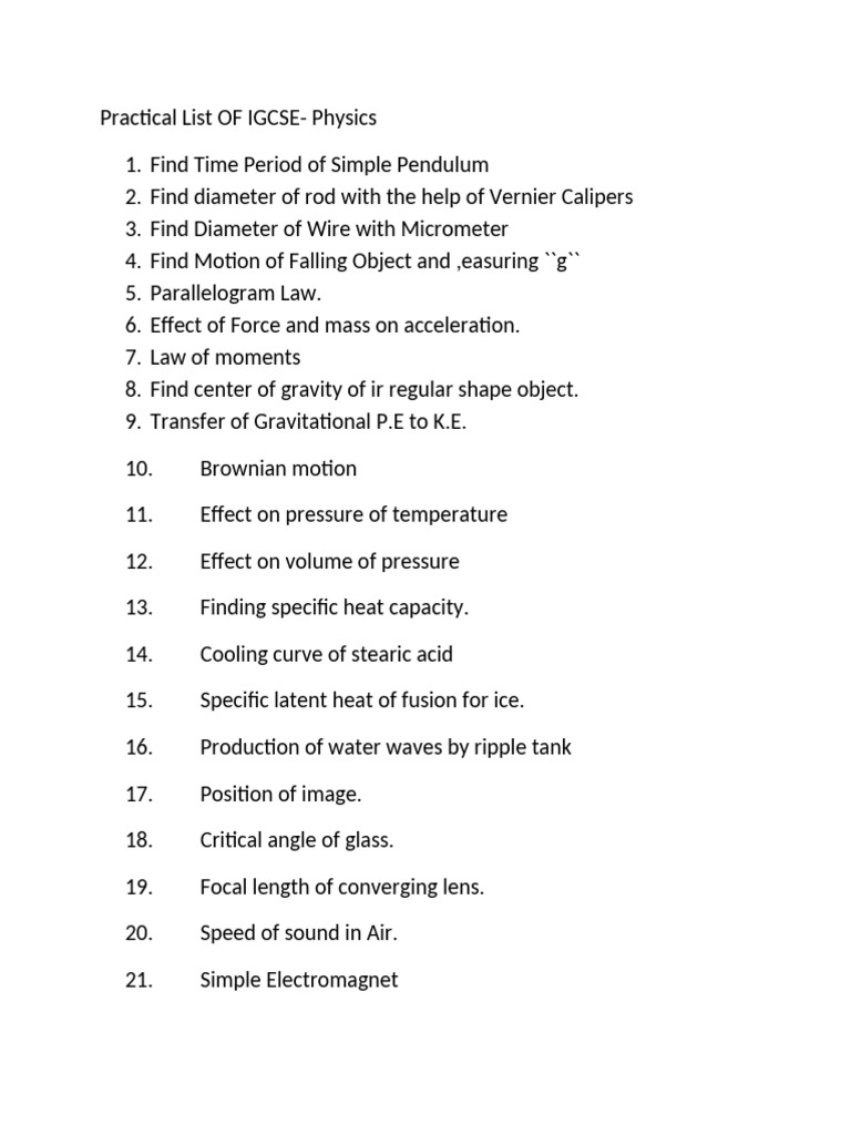 IGCSE Physics Experiment List | PDF