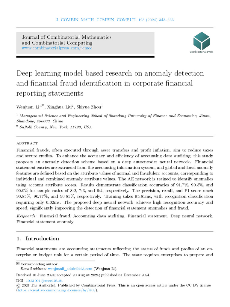 Deep Learning Model Based Research On Anomaly Detection and Financial Fraud Identification in ...