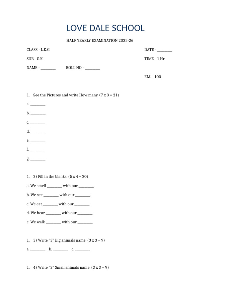 Lkg Gk Exam Paper Pdf