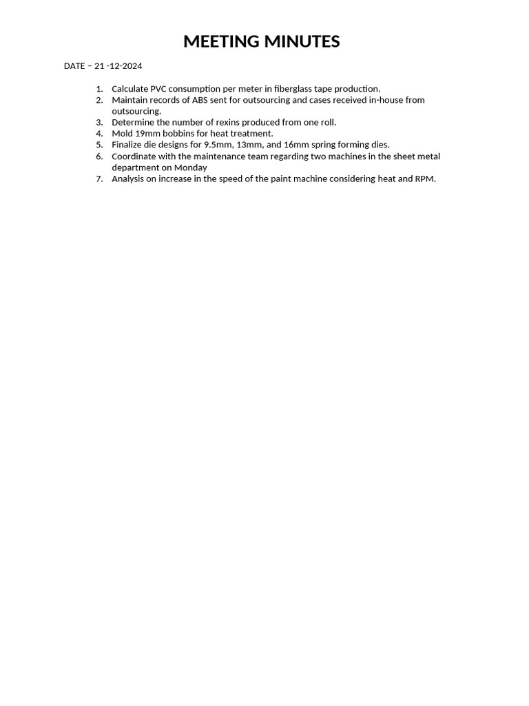 Meeting Minutes: Production and Maintenance Tasks | PDF