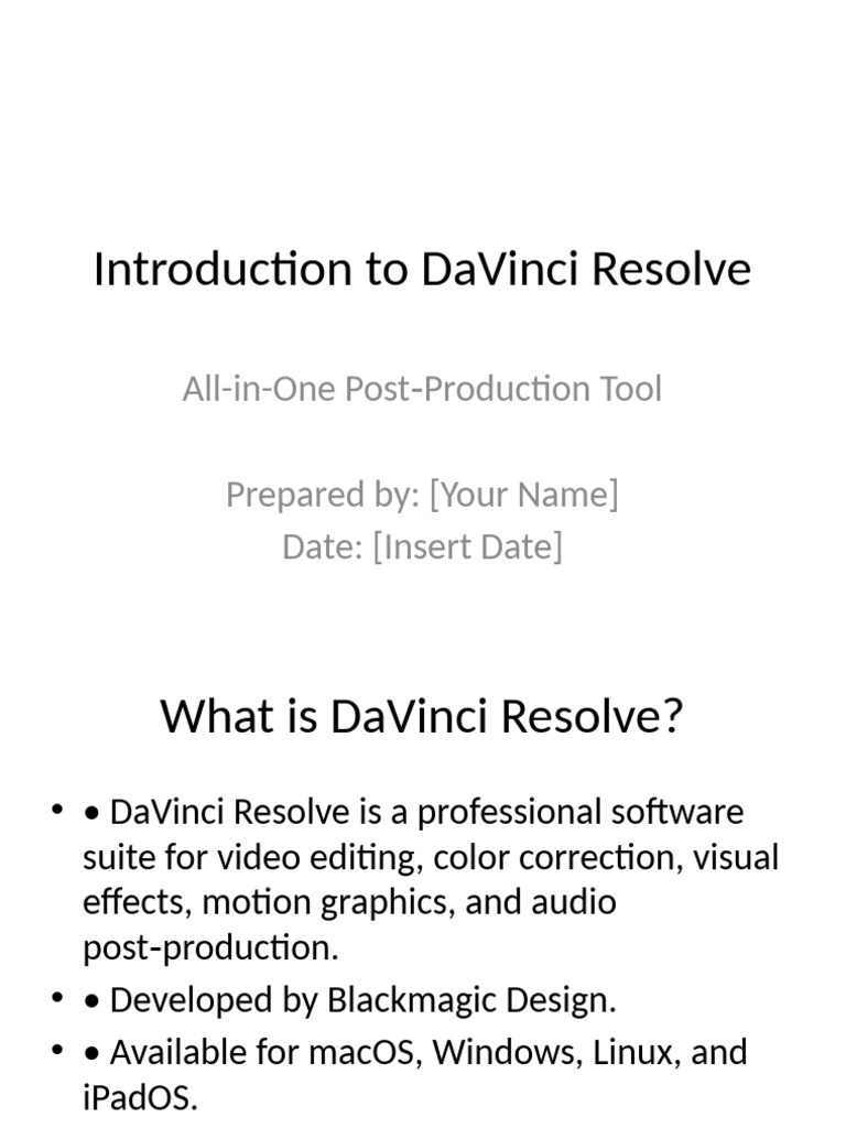 DaVinci Resolve: All-in-One Editing Tool | PDF