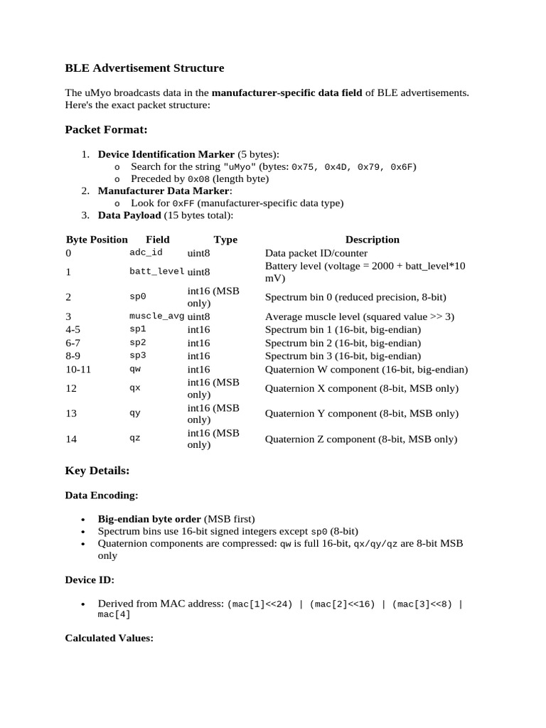 Umyo Ble Specifications | PDF | Integer (Computer Science) | Computer Data