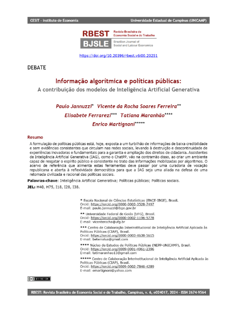 Informação Algorítmica e Políticas Públicas - RBEST Revista Brasileira ...