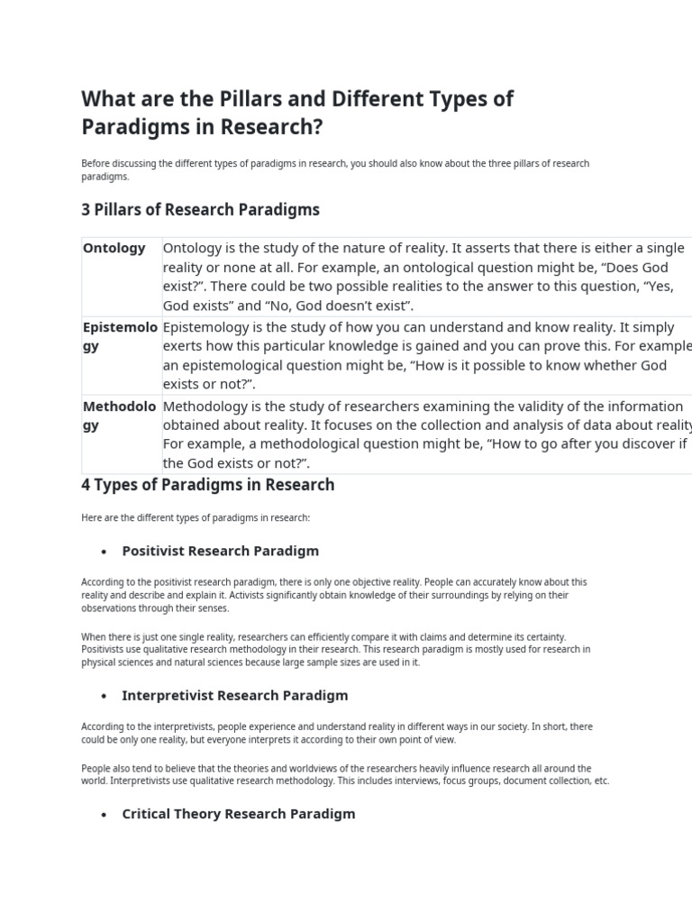 What Are The Pillars and Different Types of Paradigms in Research | PDF ...