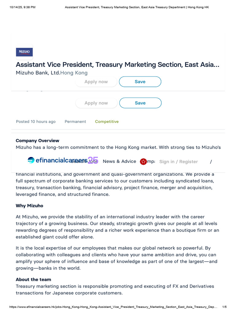 Assistant Vice President, Treasury Marketing Section, East Asia ...
