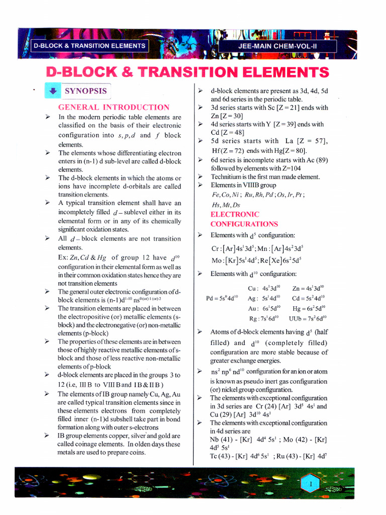 1 - D BLOCK Elements | PDF