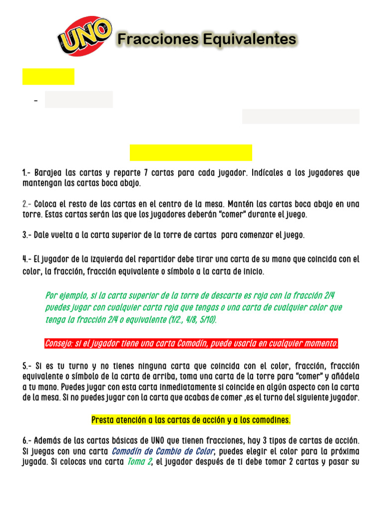Reglas del juego de cartas UNO | PDF | Juegos de mesa | Juegos de ...