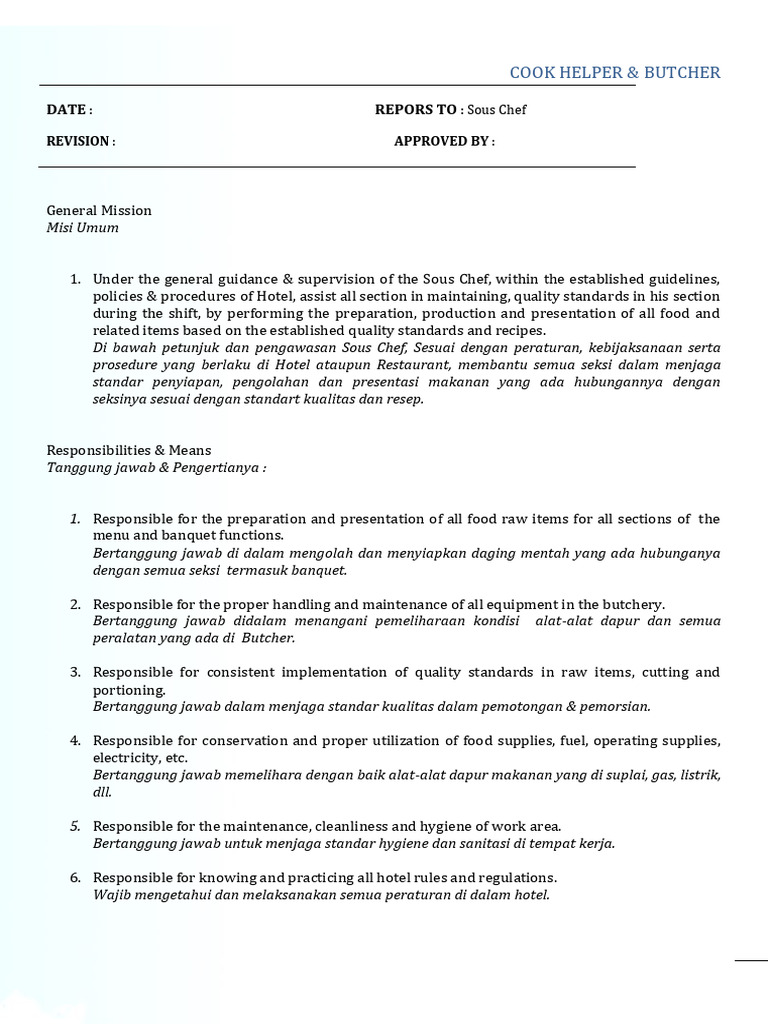 Cook Helper & Butcher | PDF