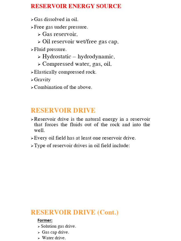 Reservoir Energy Sources and Drives | PDF