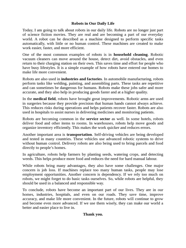 The Role of Robots in Daily Life | PDF | Robot | Robotics