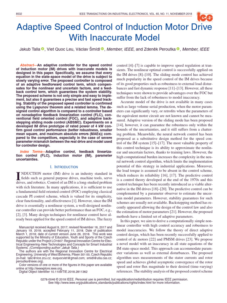 Adaptive Speed Control for Induction Motors | PDF | Control Theory ...
