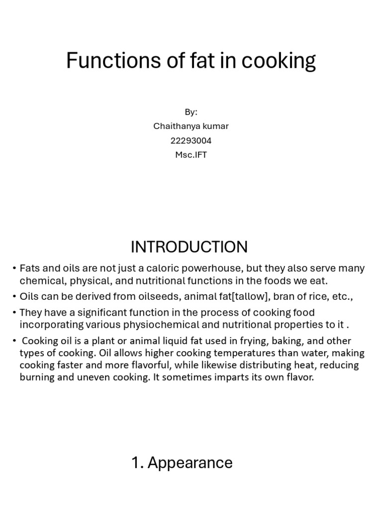 Functions of Fat in Cooking | PDF | Cooking | Breads