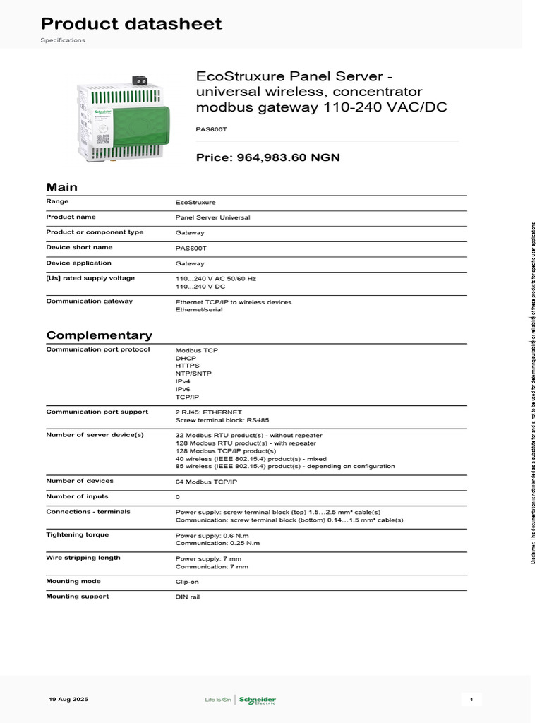 Schneider Electric MasterPacT-MTZ-Active PAS600T | PDF | Internet ...