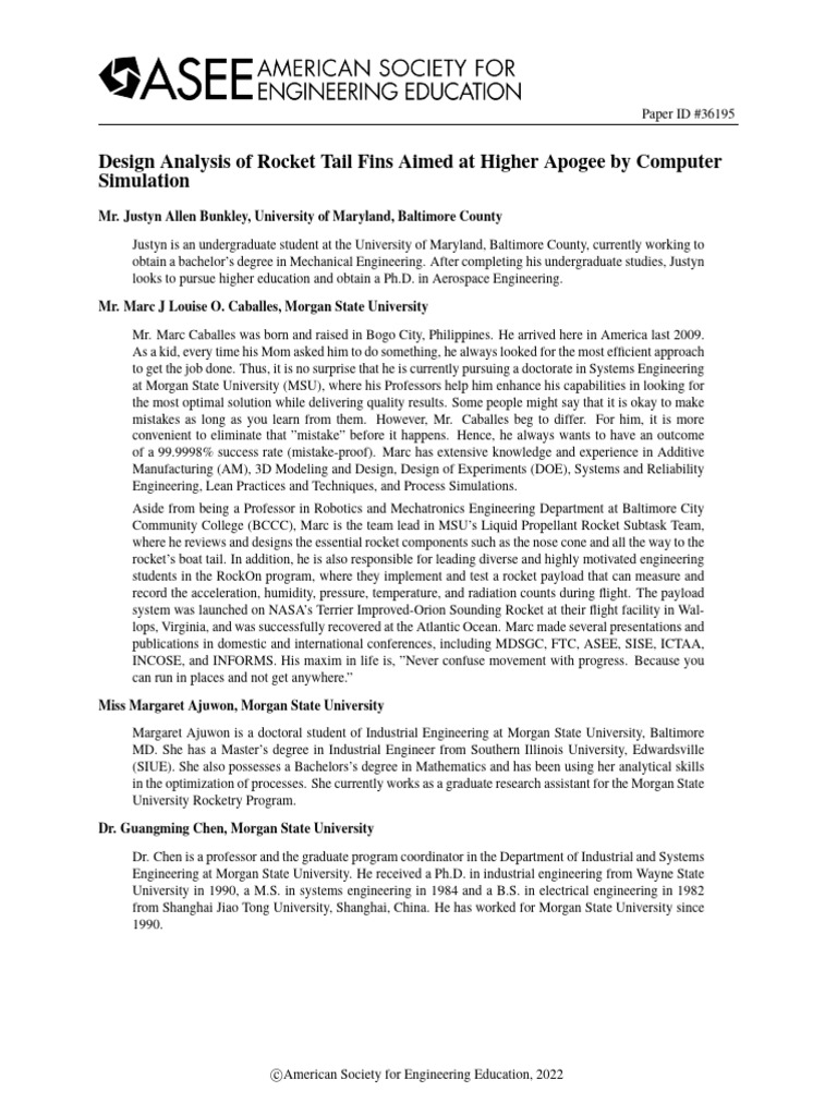 Design Analysis of Rocket Tail Fins Aimed at Higher Apogee by Computer Simulation | PDF ...