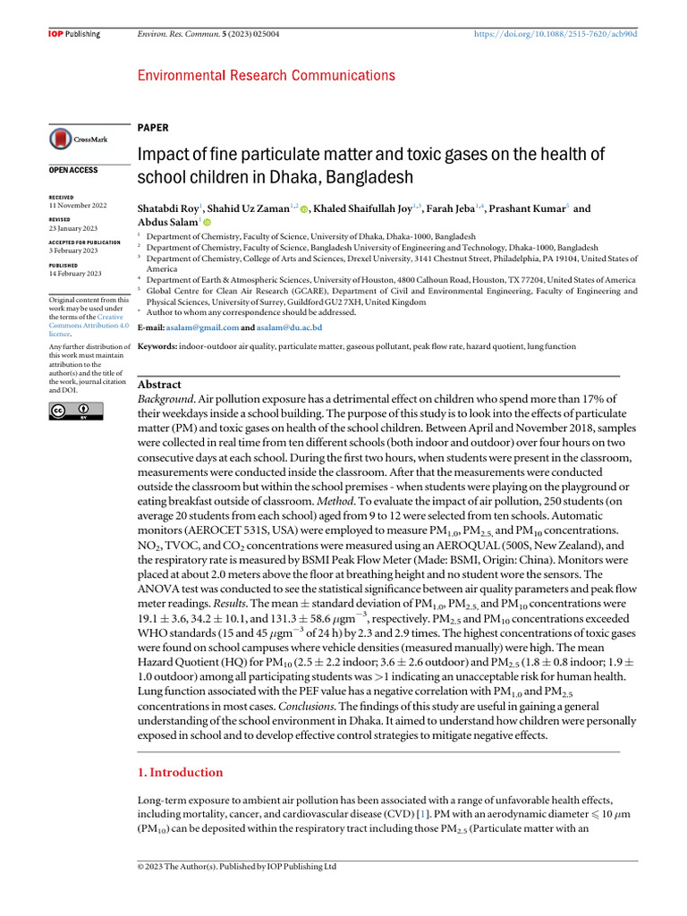 Impact of Fine Particulate Matter and Toxic Gases | PDF | Air Pollution ...