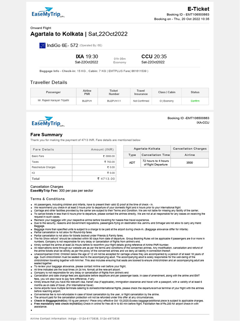 Agartala to Kolkata Flight Booking Details | PDF | Aviation