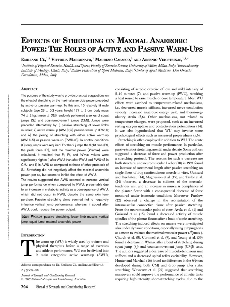 Stretching's Impact on Anaerobic Power | PDF | Strength Training ...