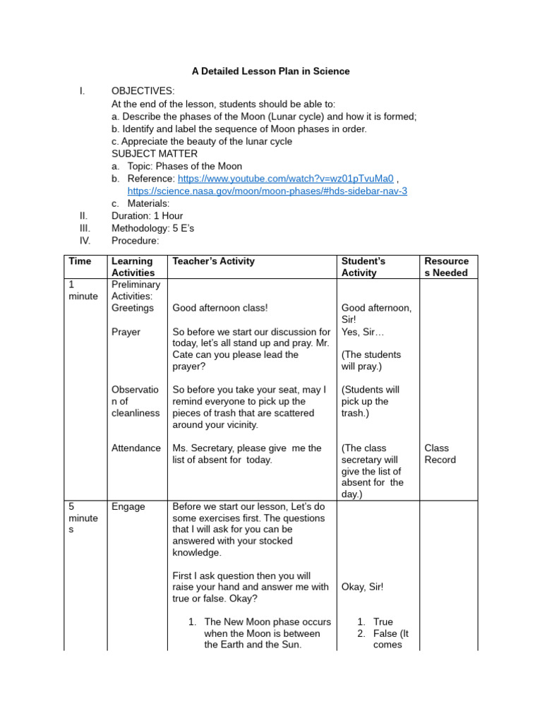 Phases of the Moon Lesson Plan | PDF | Moon | Outer Space