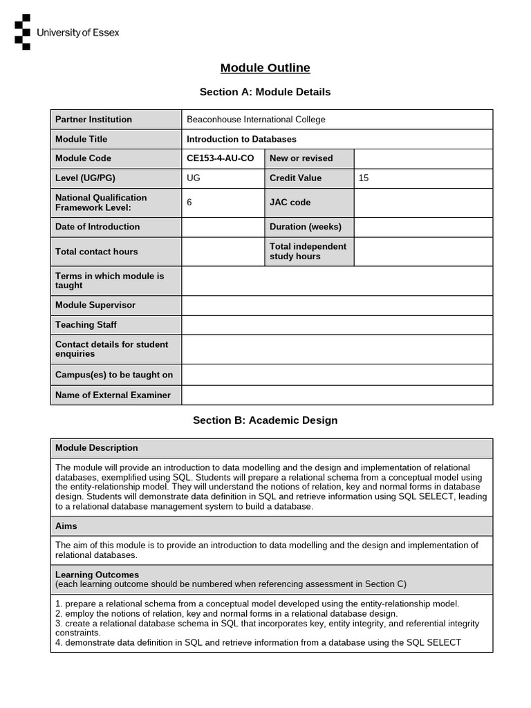 CE153 4 AU CO Module Outline | PDF | Relational Database | Databases