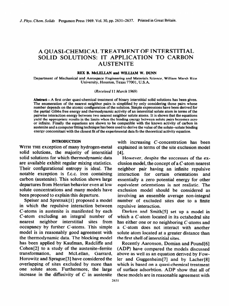 A Quasi-chemical Treatment of Interstitial Solid Solutions_It ...
