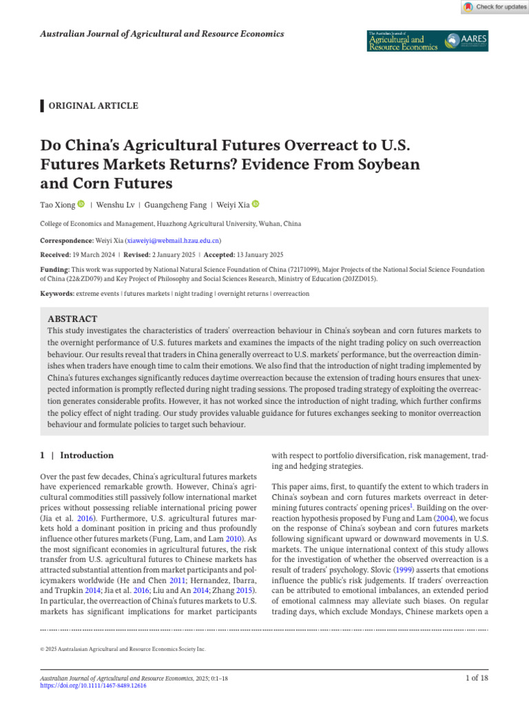 112) Do China S Agricultural Futures Overreact To U S Futures Markets ...