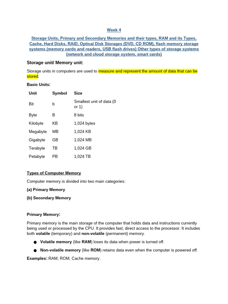 Types of Computer Storage Explained | PDF | Random Access Memory ...